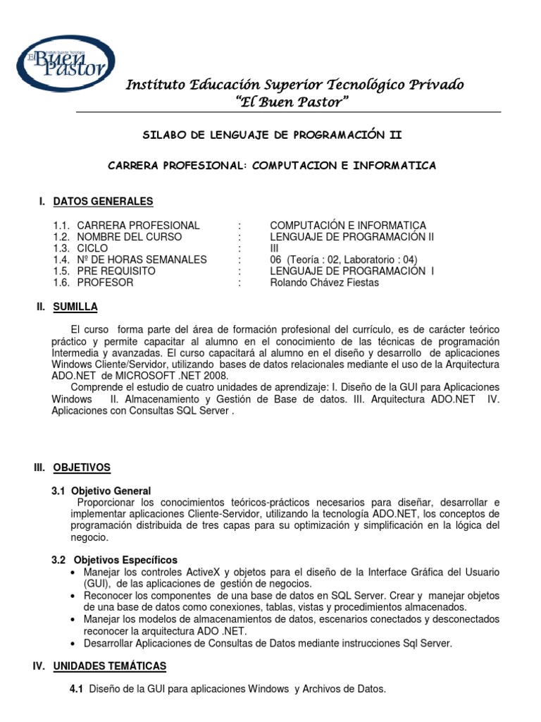 Lenguaje De Programacion Ii Pdf Pdf Active X Data Objects Servidor Sql De Microsoft 0408