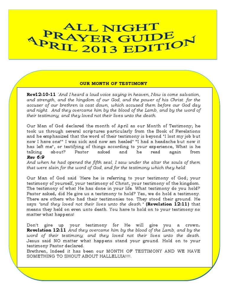 All Night Prayer Guide | Prayer | Testimony