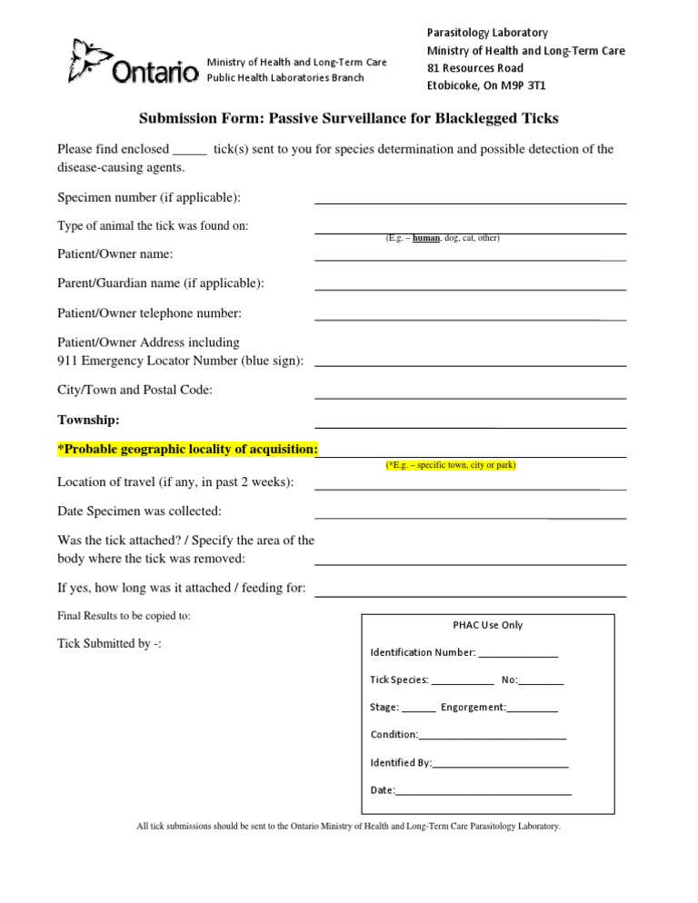 Submission Form: Passive Surveillance For Blacklegged Ticks | PDF