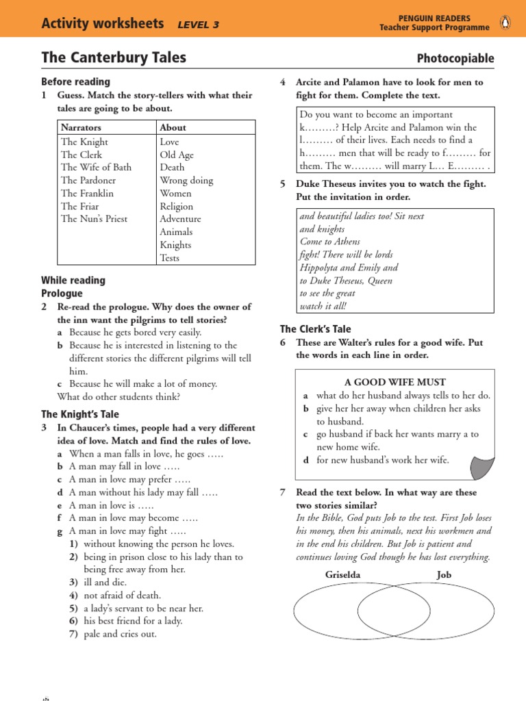 Canterbury Tales Activity Worksheets | PDF