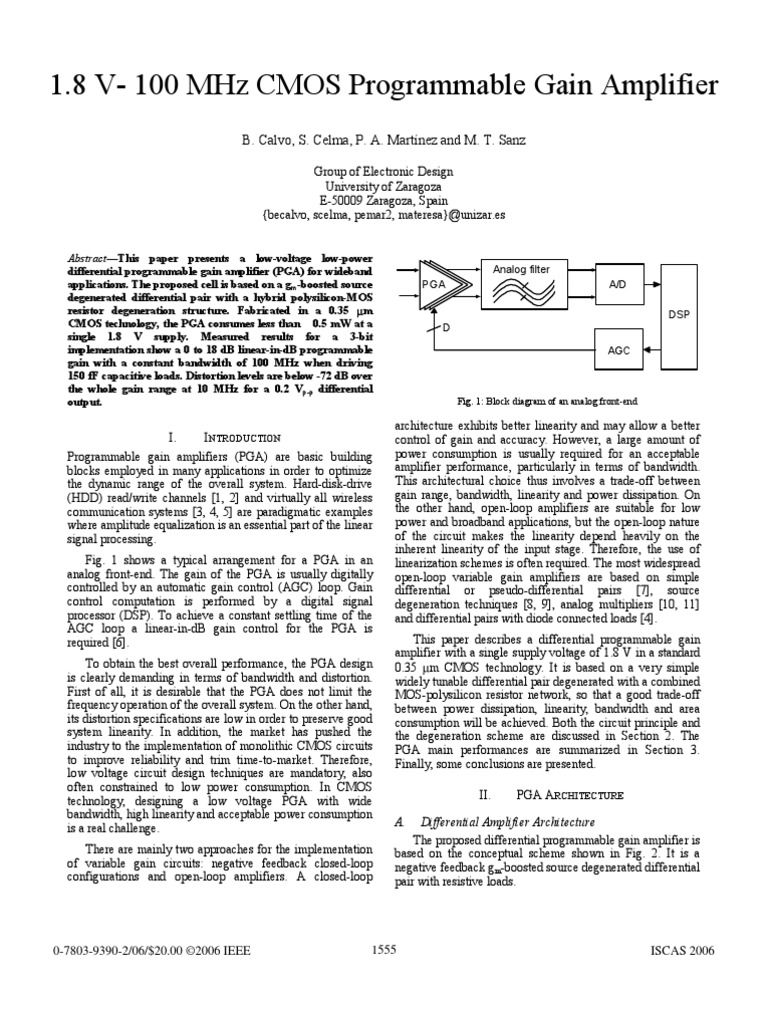 1.8 V - 100 MHZ CMOS Programmable Gain Amplifier | PDF | Amplifier | Field Effect Transistor