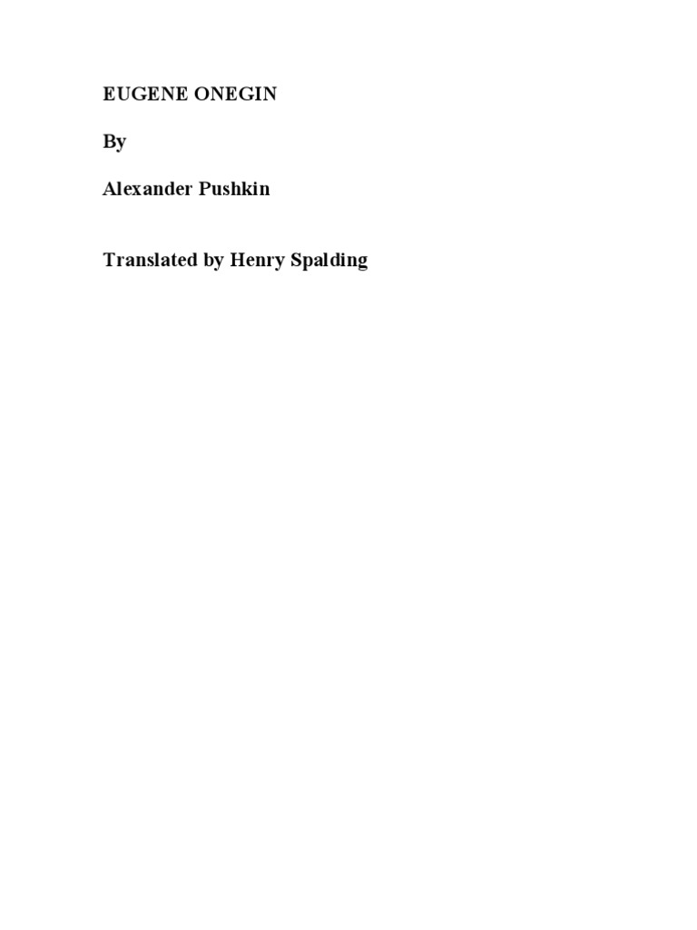 Eugene Onegin: A Literary Classic | PDF | Alexander Pushkin | Poetry