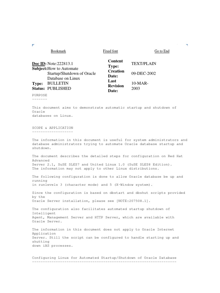 Startup And Shutdown Of Oracle Database On Linux Pdf Oracle Database Apache Server 9806