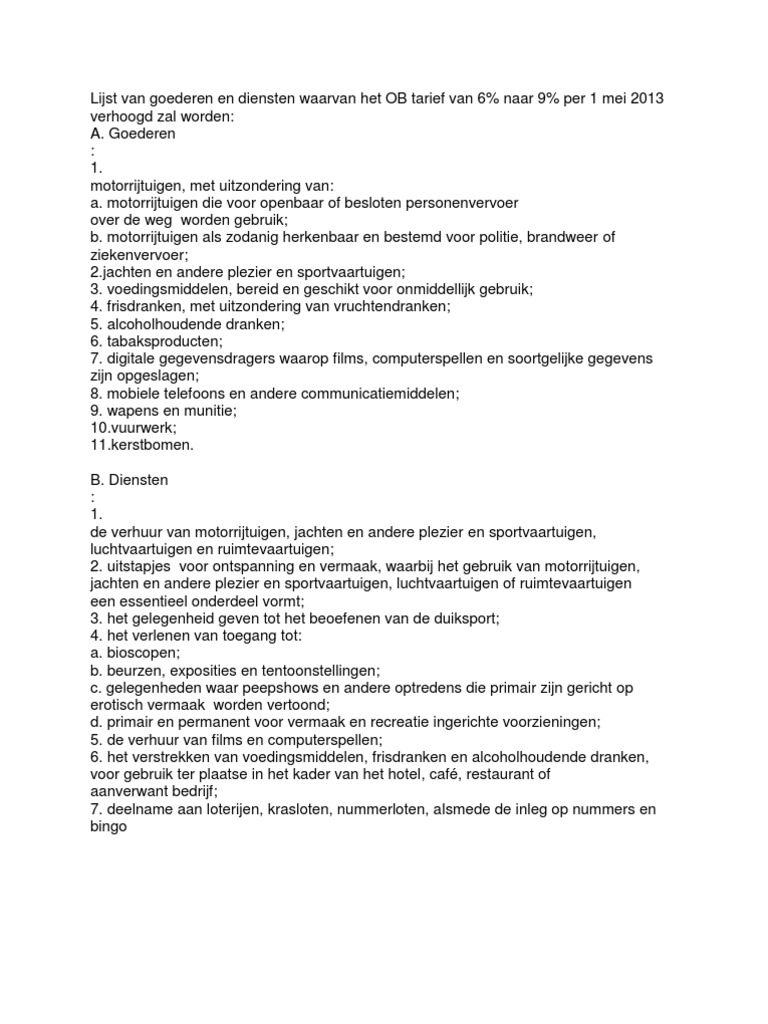 Lijst Van Goederen en Diensten | PDF
