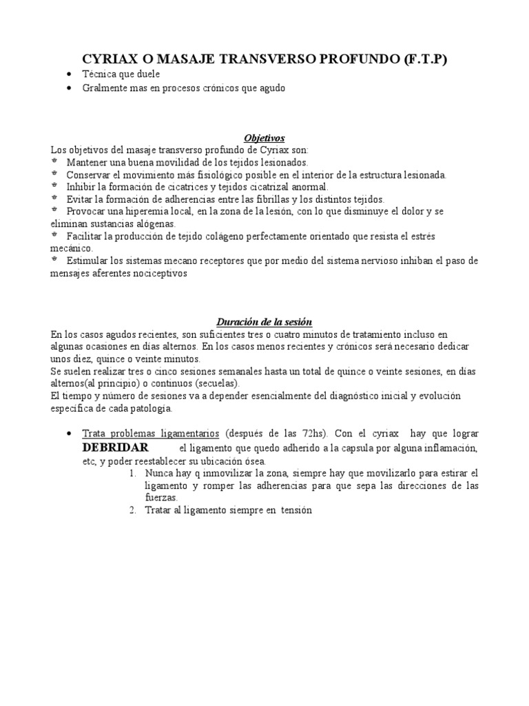 CYRIAX O MASAJE TRANSVERSO PROFUNDO (F.T.P): Técnicas y Objetivos para ...