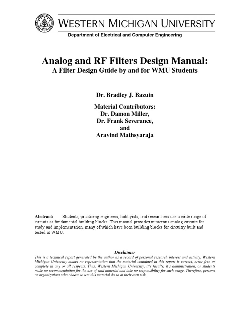 Analog and RF Filters Design Manual:: A Filter Design Guide by and For ...