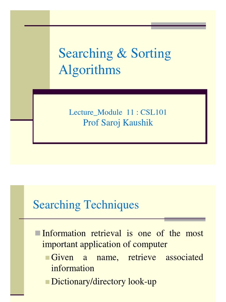 Searching And Sorting Algorithm Pdf Applied Mathematics Algorithms And Data Structures 6310
