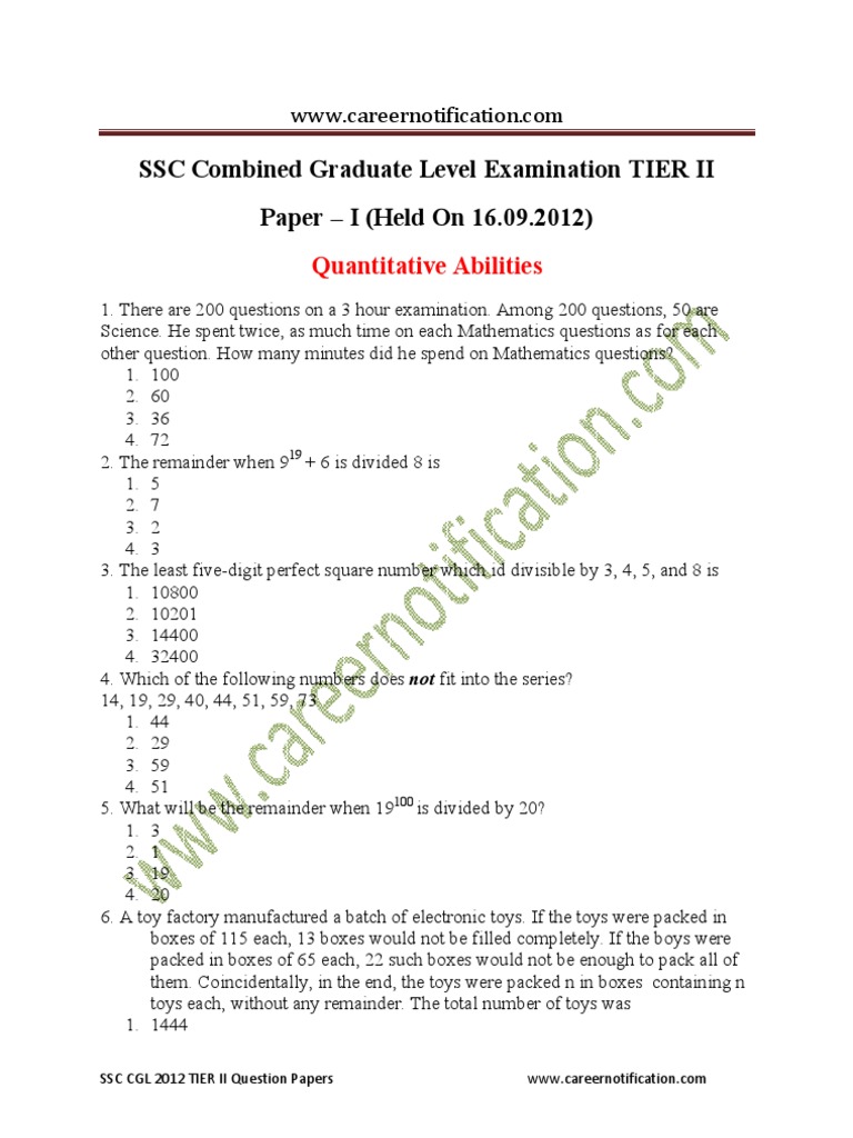 SSC CGL 2012 PAPERS | PDF | Circle | Trigonometric Functions