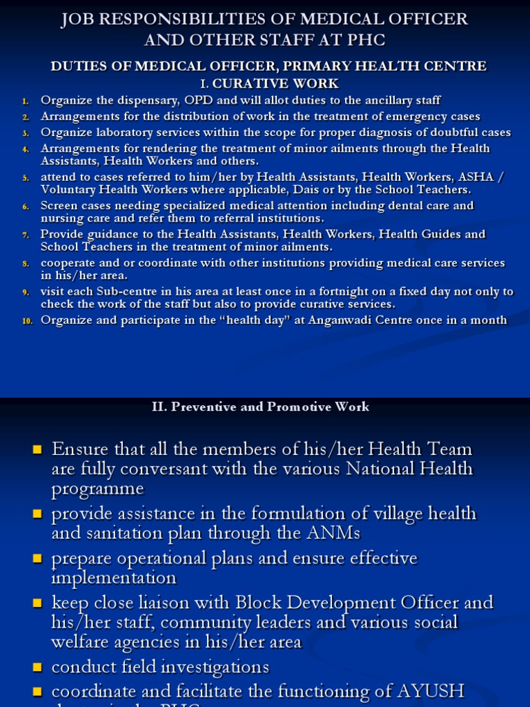 Job Responsibilities of Medical Officer and Other Staff | Health ...