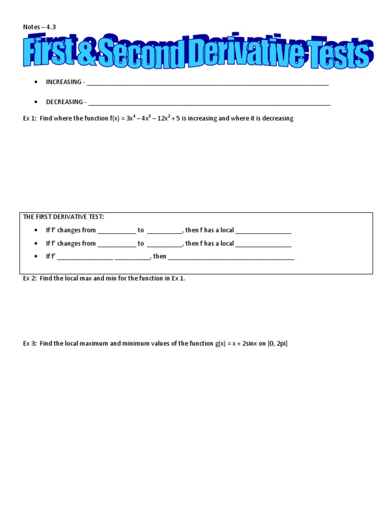 NOTES - 4.3 - First and Second Derivative Test