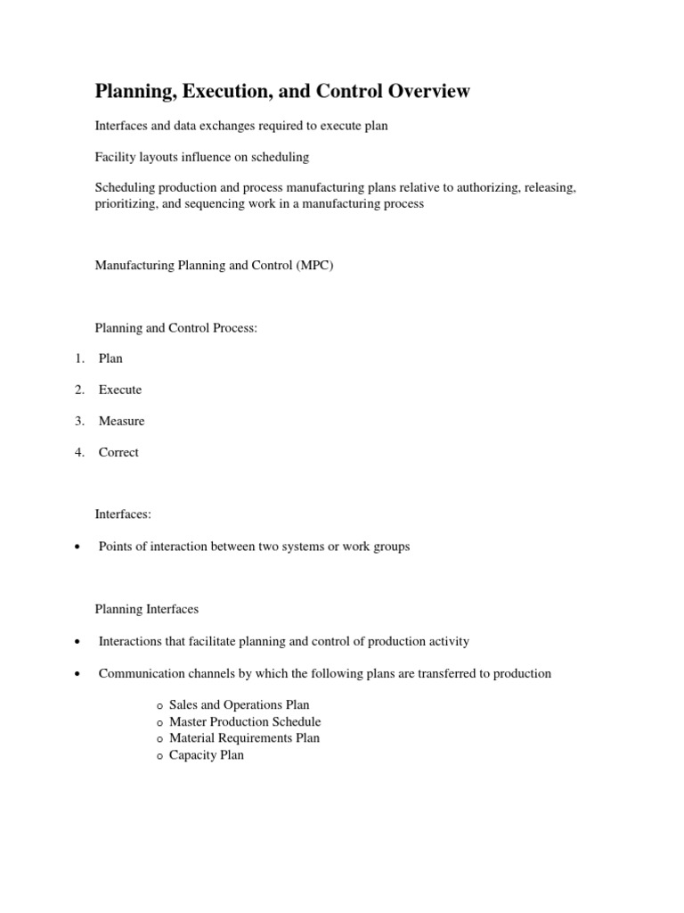 ECO - 01 - Planning, Execution, and Control Overview | PDF | Scheduling ...