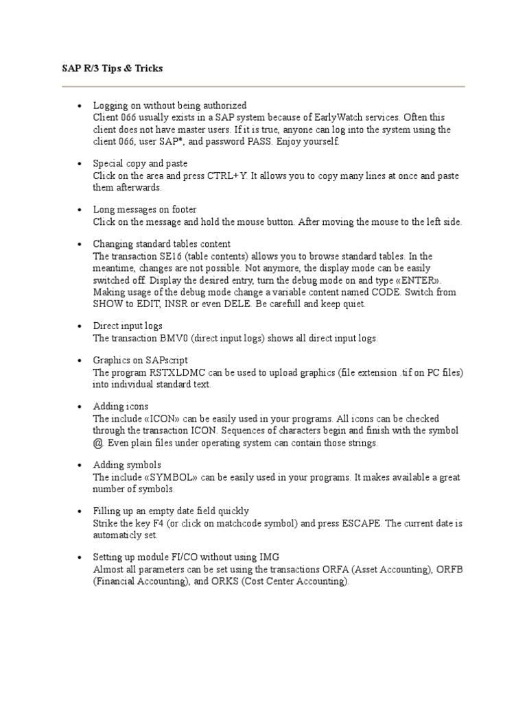 Sap Tips And Tricks Pdf Icon Computing Operating System