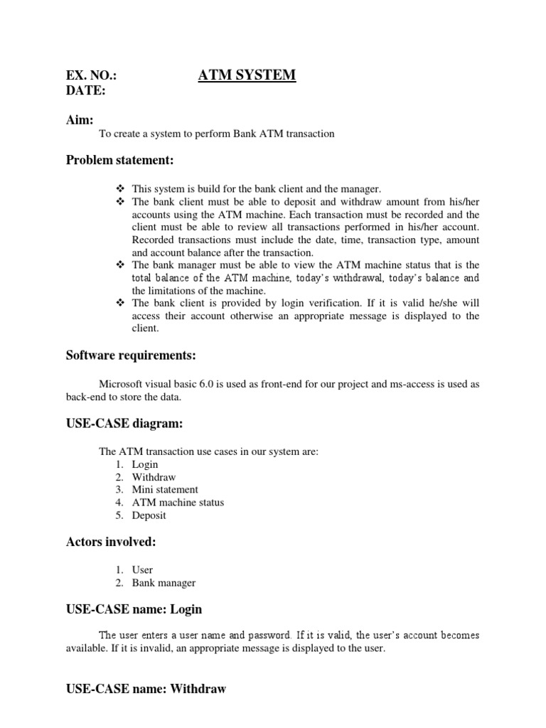 ATM System Class Diagram | PDF | Automated Teller Machine | User ...