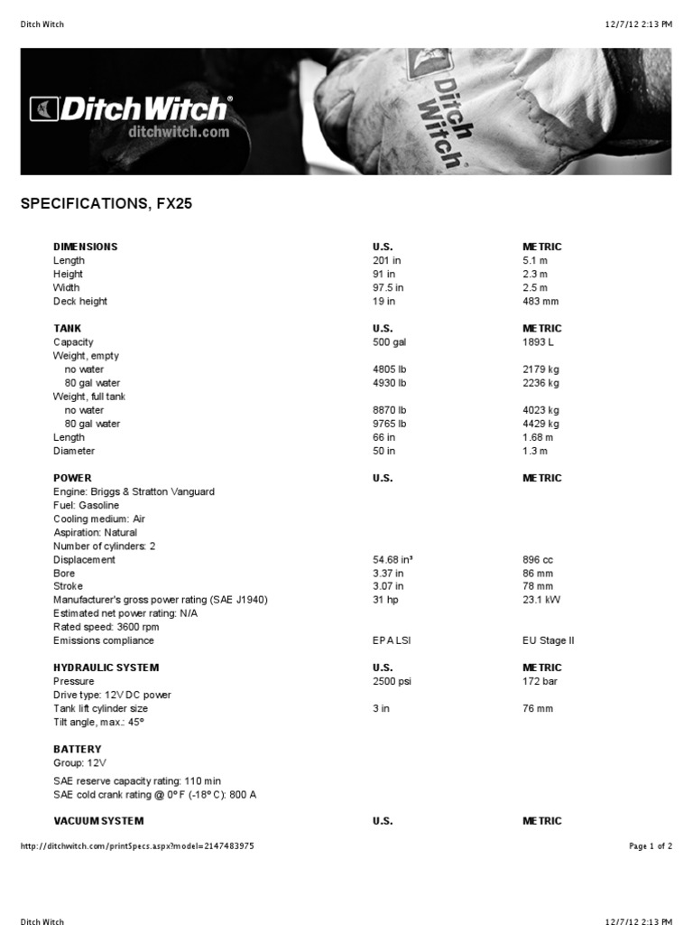 Ditch Witch FX25 Specs | PDF