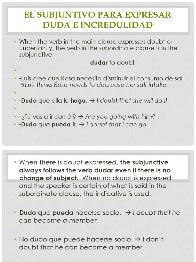 El Subjuntivo para Expresar Duda Incredulidad y Negacion | PDF ...