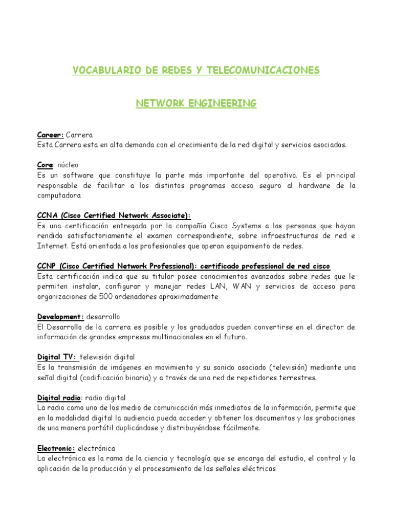 Vocabulario de Redes y Telecomunicaciones | PDF | Controlador de ...