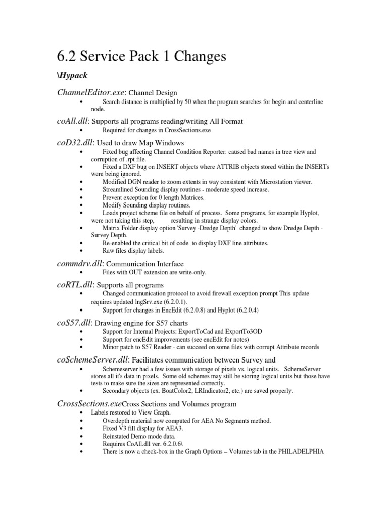 HYPACK 6.2 SP1 Changes PDF | PDF | Computer File | Software Bug
