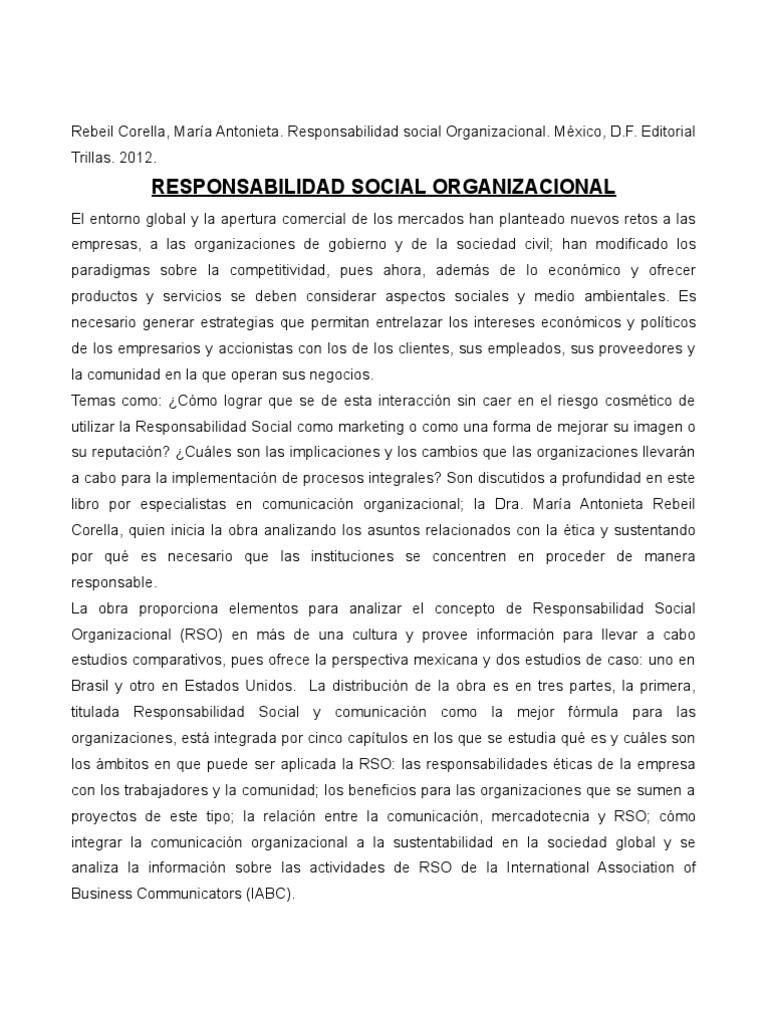 Reseña Responsabilidad Social | PDF | Responsabilidad social corporativa | Sociedad