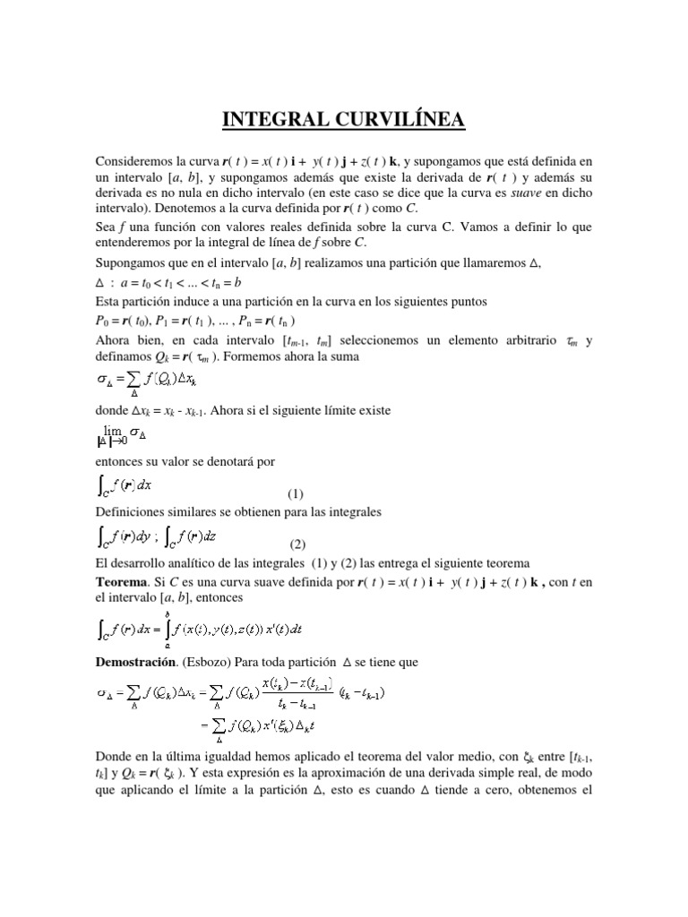 Integral Curvilínea: Ejercicios y Soluciones | PDF | Curva | Derivado