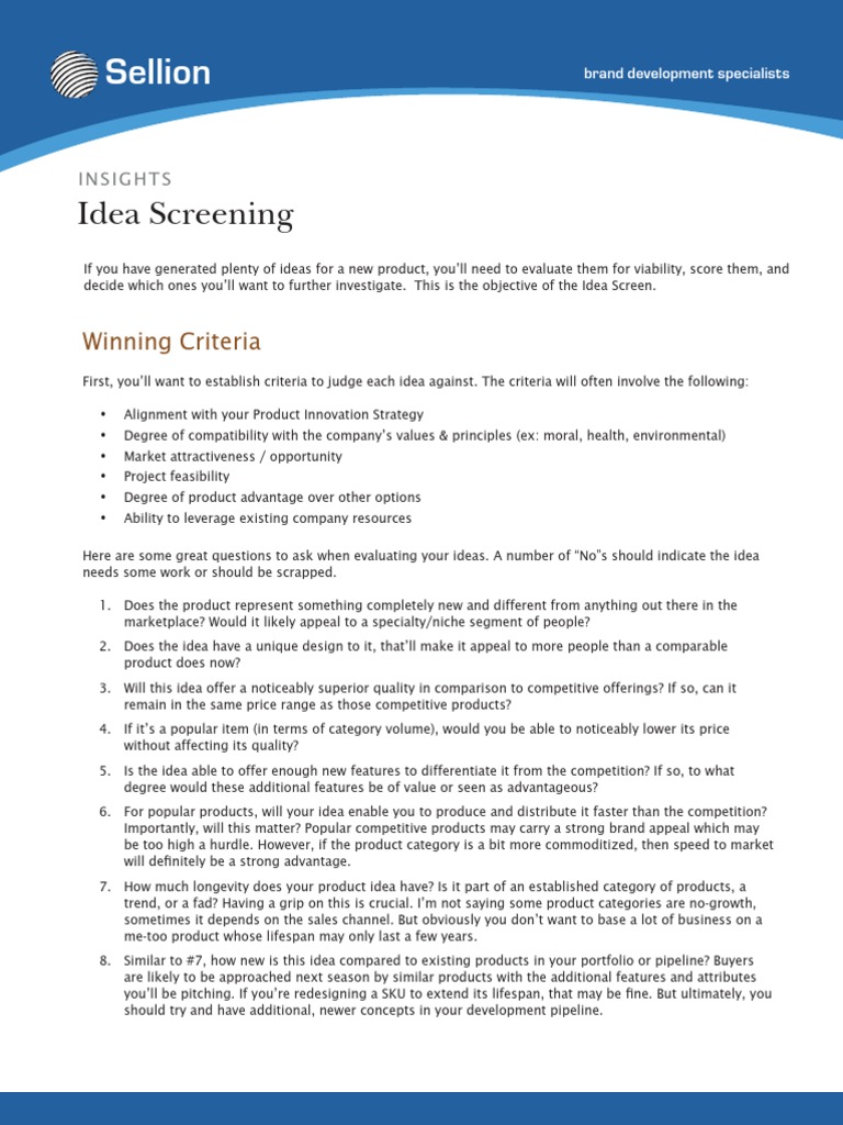 Idea Screening in New Product Development | PDF | Brand | Strategic ...