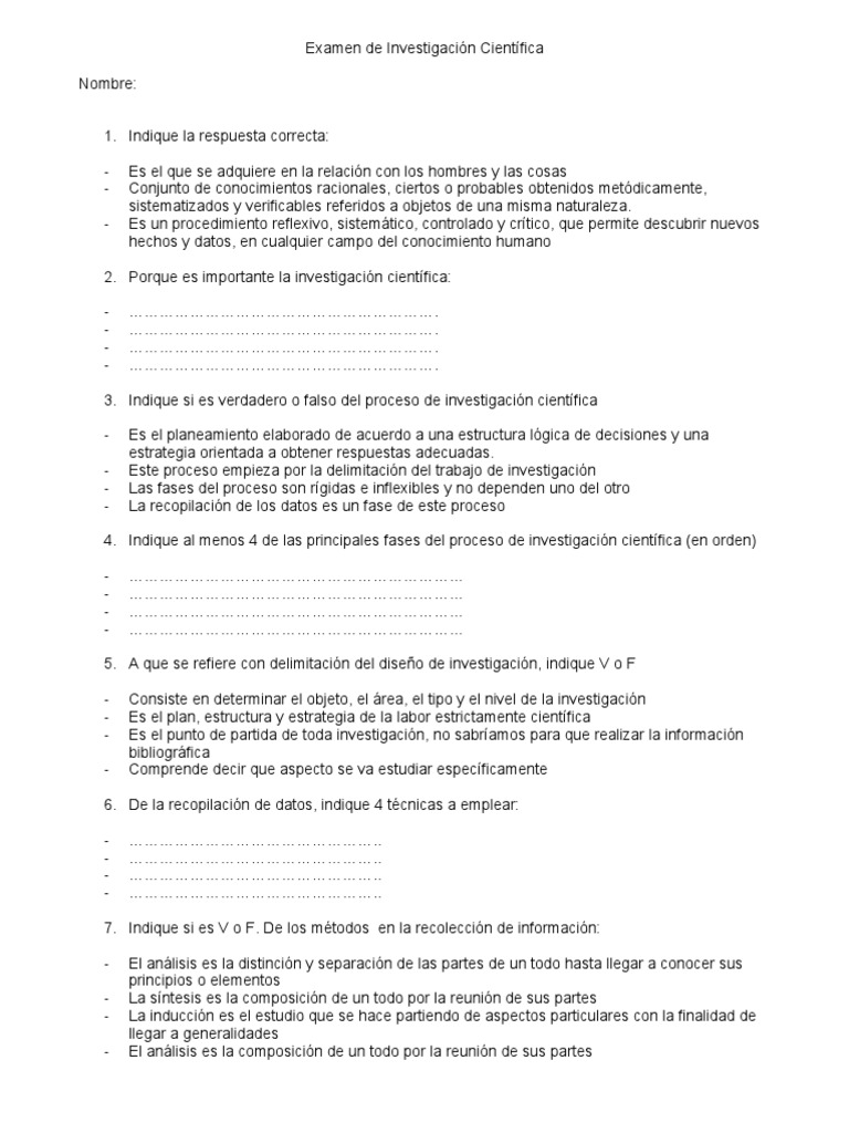 Examen de Investigación Científica | PDF | Método científico | Science