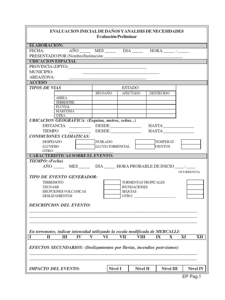Formato EDAN para Evaluación de Daños | PDF | Transporte | Agua