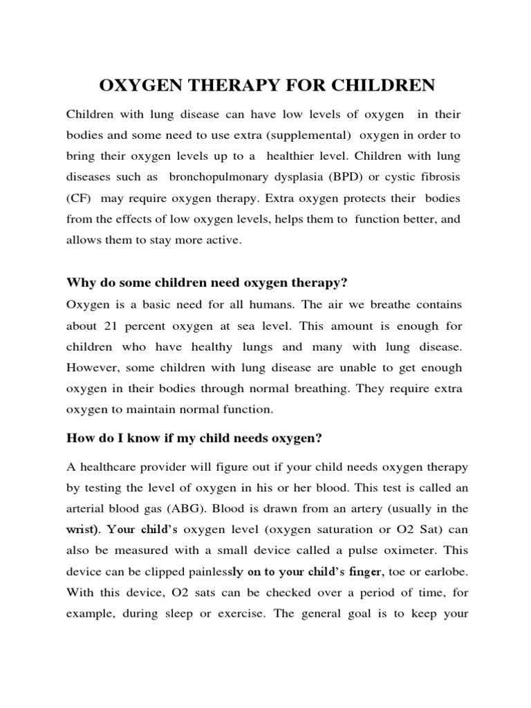 Pediatric Oxygen Therapy Essentials | PDF | Chronic Obstructive ...
