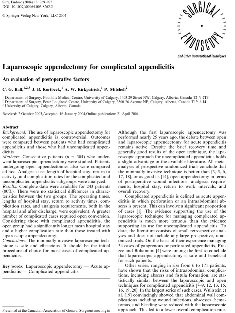 Laparoscopic Appendectomy For Complicated Appendicitis - An Evaluation ...