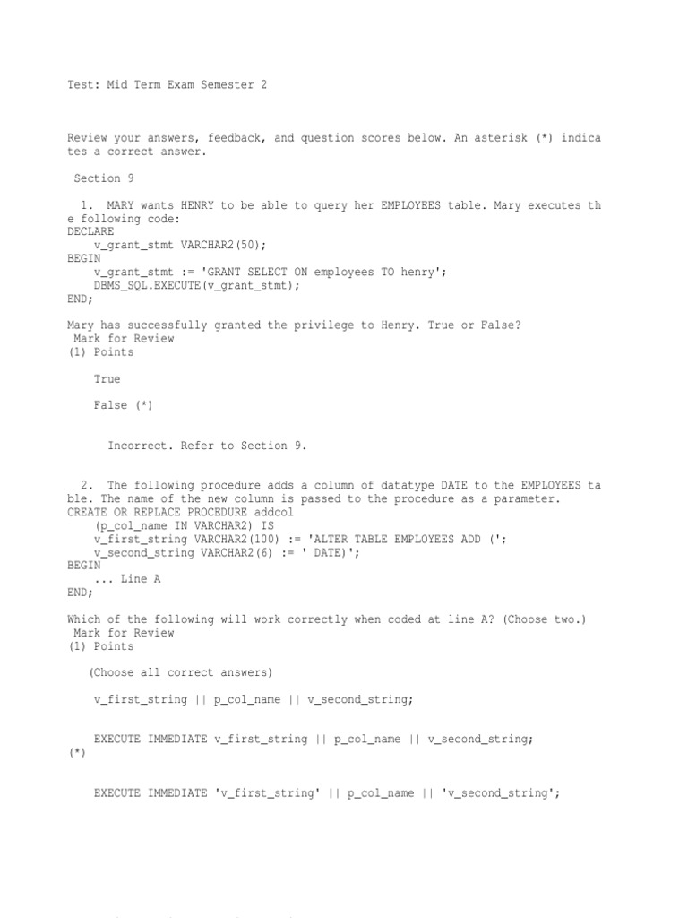 Analyzing Performance on a Mid Term Exam for a Database Course, Section 9 | PDF | Pl/Sql ...