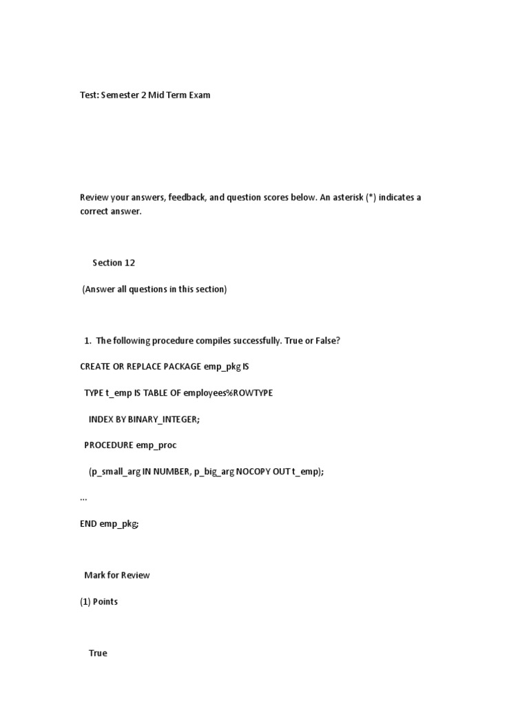 Semester 2 Mid Term Exam | PDF | Subroutine | Pl/Sql