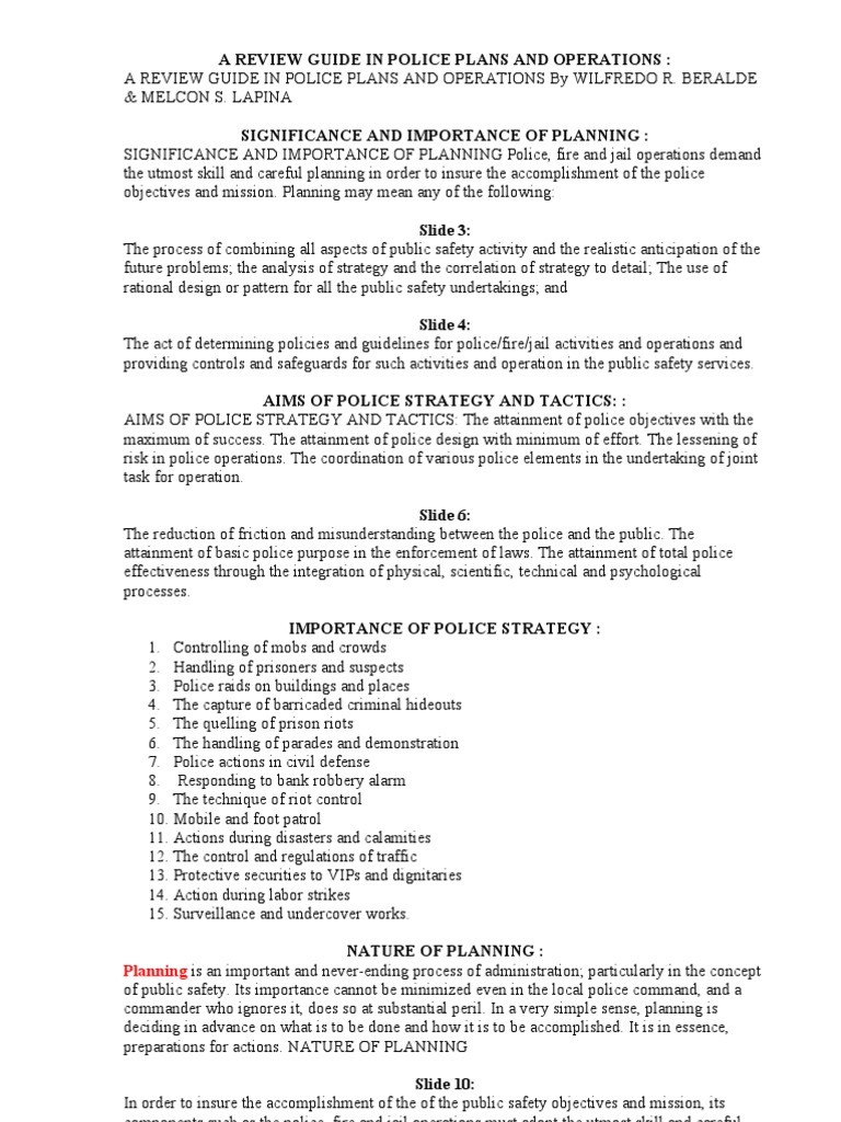 A Review Guide in Police Plans and Operations:: Planning | PDF ...