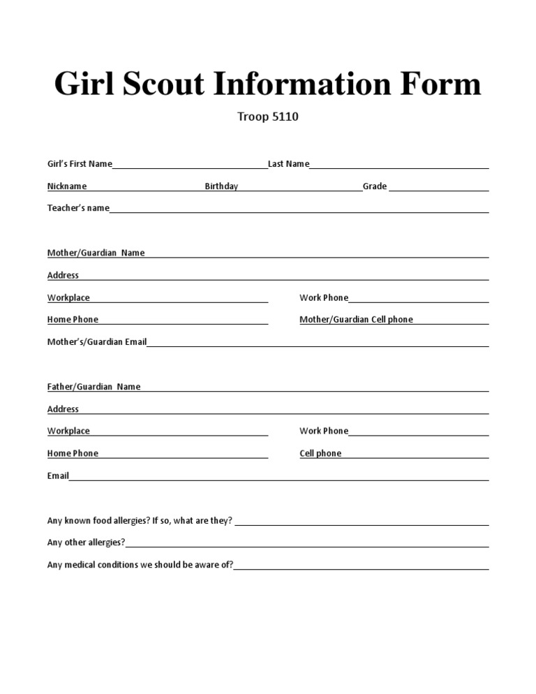 Girl Scout Information Form | PDF