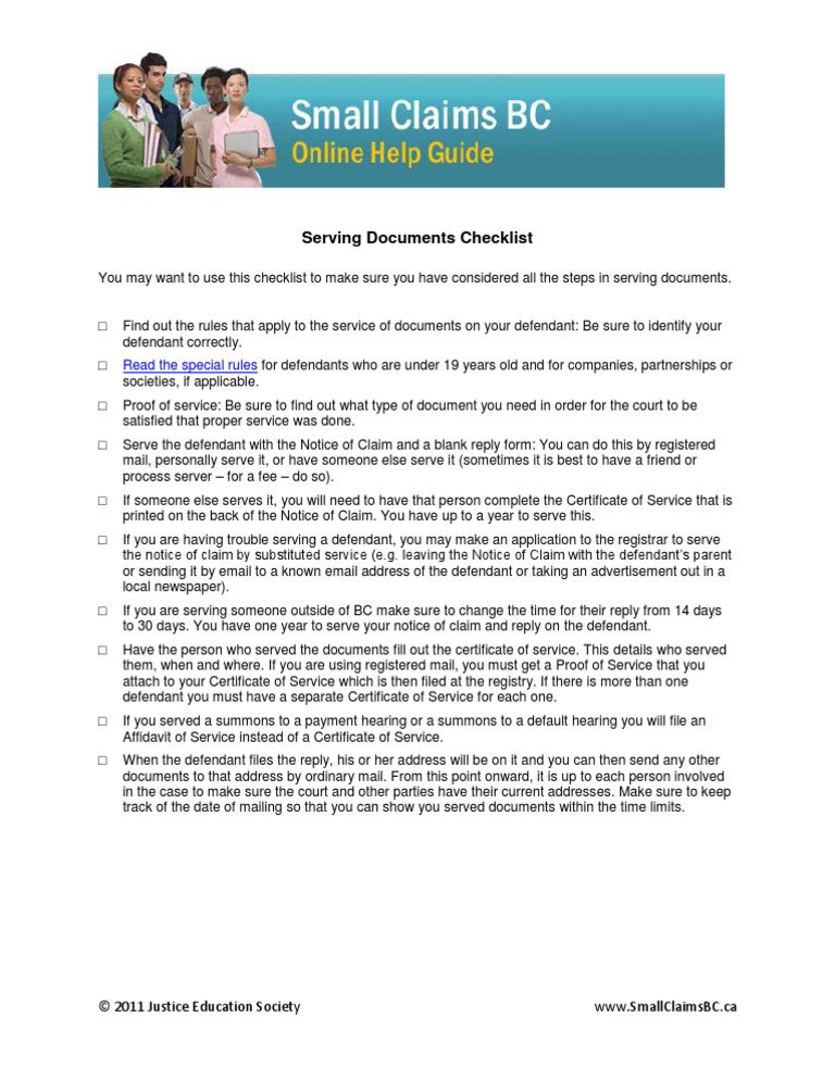Serving Documents Checklist Guide | PDF