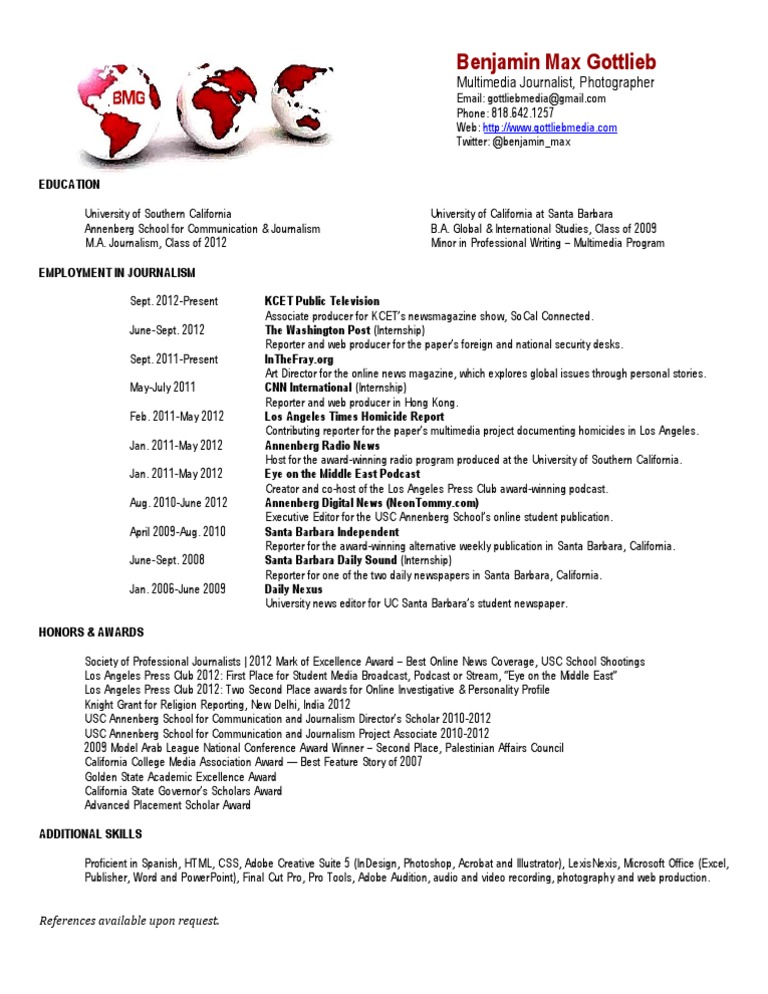 Gottlieb Benjamin CV April2013 | PDF | University Of Southern ...