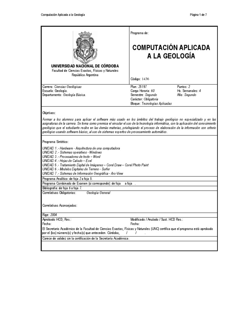 Programa - Computacion Aplicada A La Geologia-Torielli | PDF | Sistema operativo | Sistema de ...