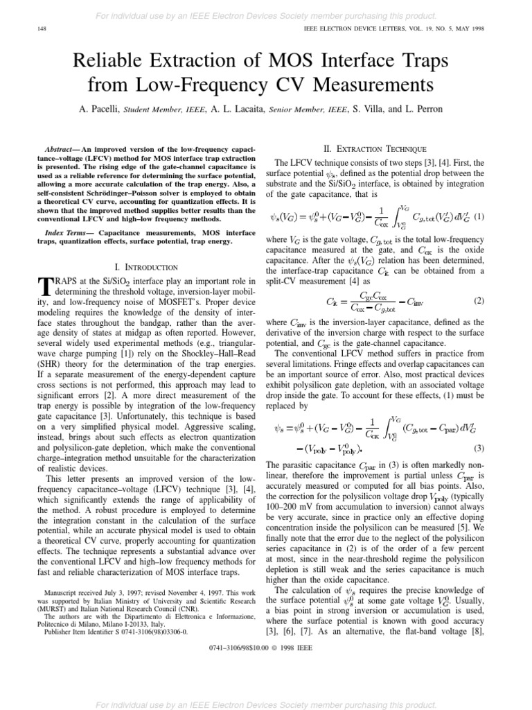 Reliable Extraction of MOS Interface Traps | PDF | Mosfet | Capacitance