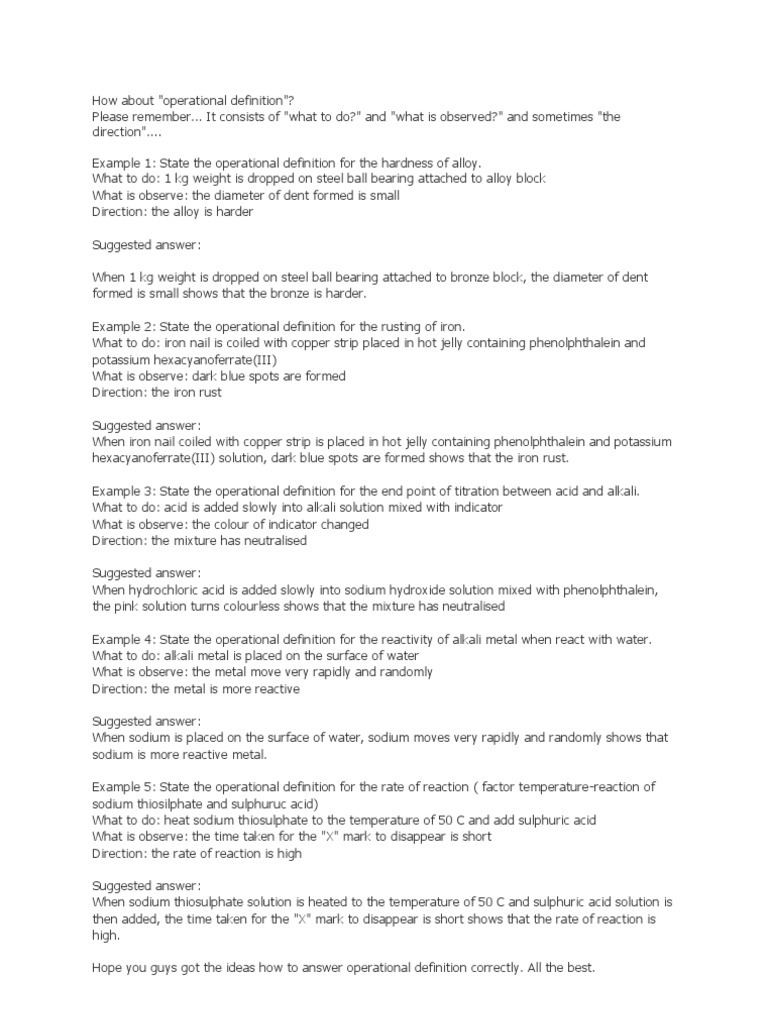 How to Write Operational Definitions for Scientific Experiments | PDF