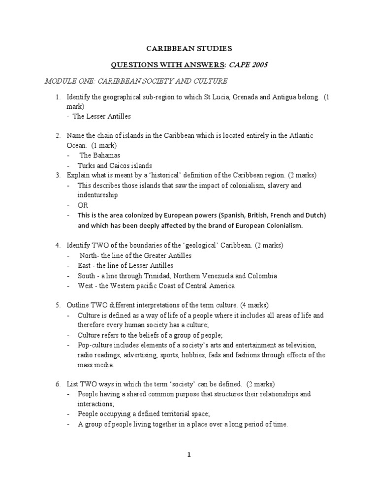 Caribbean+Studies 2005 p1 Answers | PDF | Caribbean | Pan Africanism