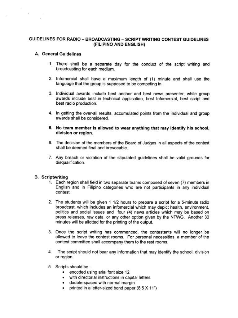 Radio Broadcasting Script Writing Contest Guidelin | PDF