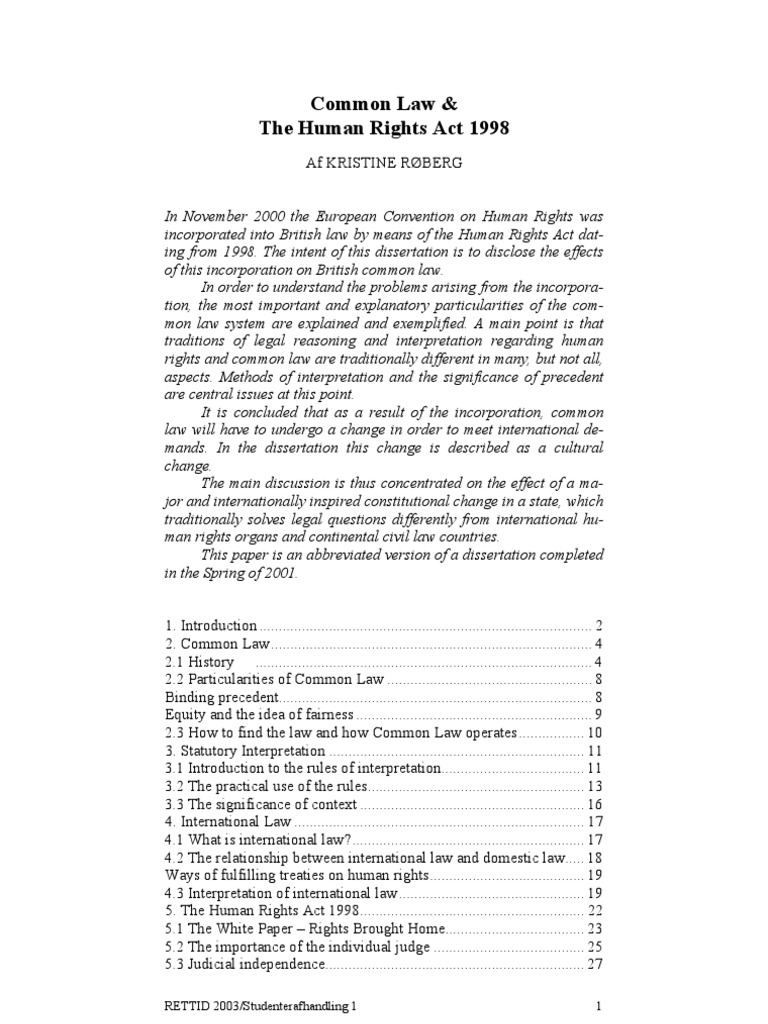 Common Law & The Human Rights Act 1998 | PDF | Precedent | Equity (Law)