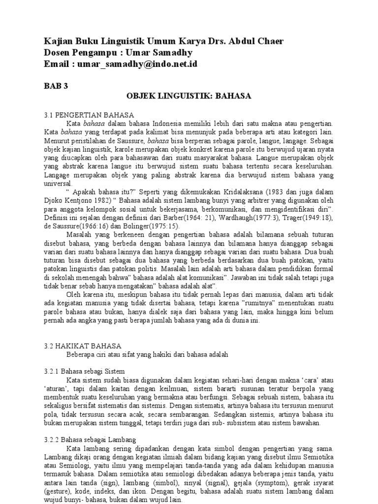 Kajian Linguistik Umum | PDF | Ilmu Sosial | Kajian Bahasa Asing