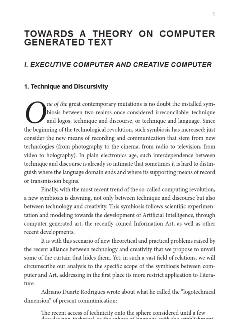 Towards A Theory On Computer Generated Text: I. Executive Computer and ...