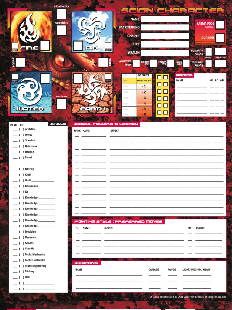 Fireborn Scion Character Sheet | PDF | Career & Growth
