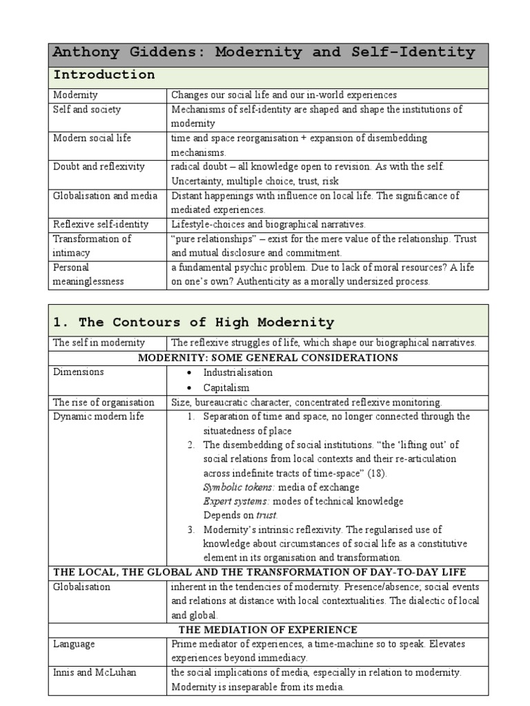 Anthony Giddens - Modernity and Self-Identity | PDF | Modernity ...