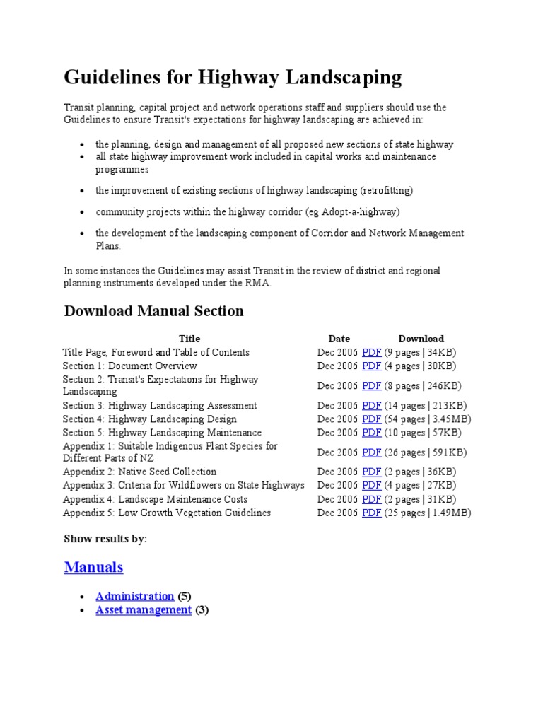 Guidelines For Highway Landscaping | Download Free PDF | Portable ...