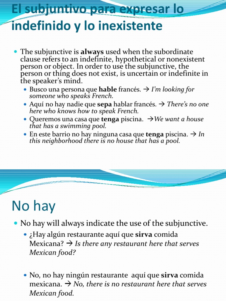 Subjuntivo para Lo Indefinido o Lo Inexistente | PDF | Grammar | Languages