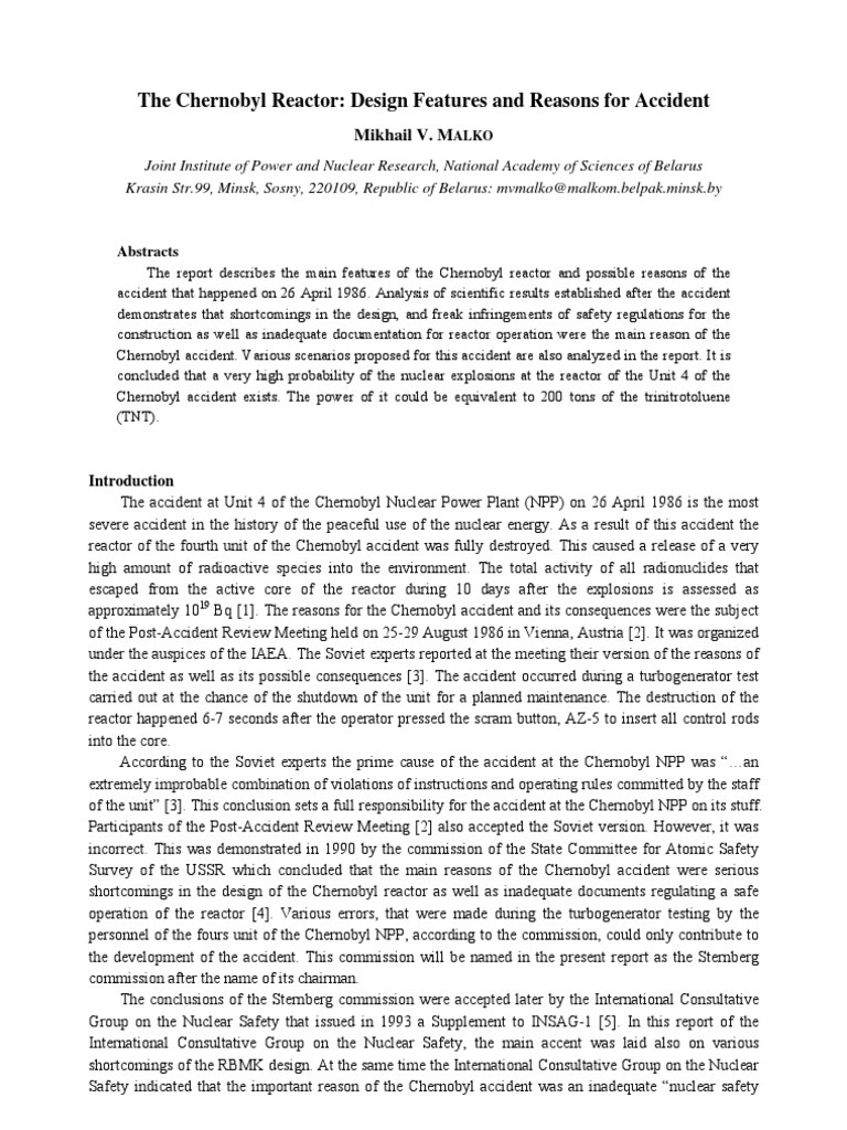 The Chernobyl Reactor Pdf Nuclear Fuel Chernobyl Disaster