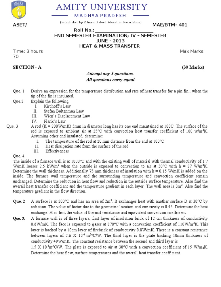 HMT Question Paper | PDF | Heat Transfer | Heat