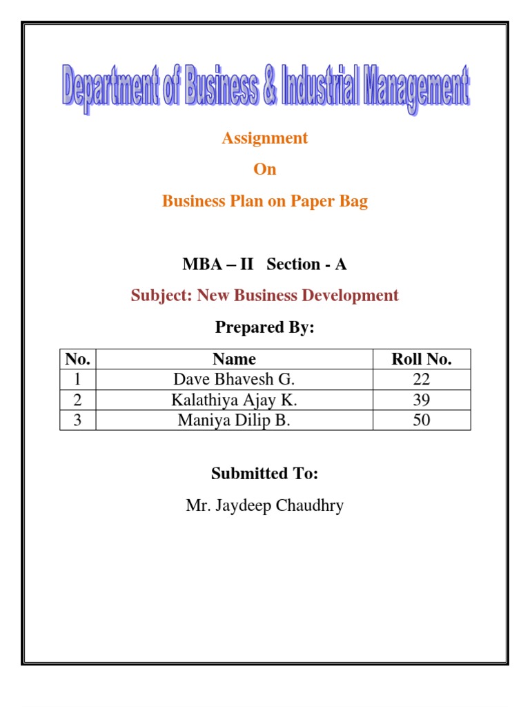 Paper Bag Business Plan Overview | PDF | Economies | Business