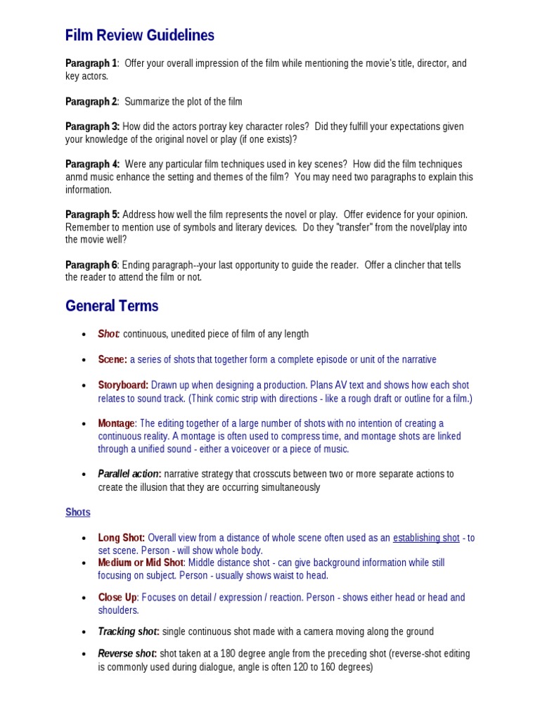Film Analysis Essay Guidelines | PDF | Essays | Camera